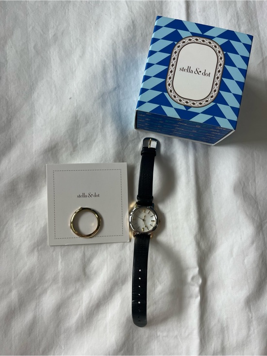 Stella & Dot | Jewelry | Stella Dot Black Leather Watch With Goldtone ...